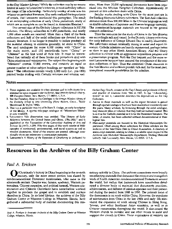 (PDF) Resources in the Archives of the Billy Graham Center