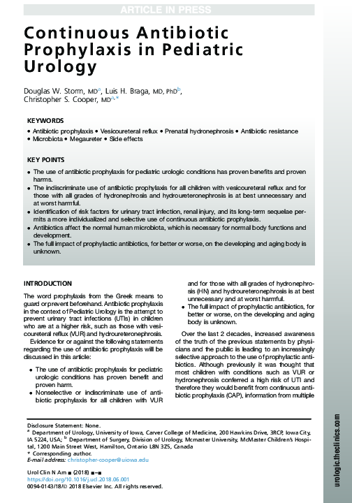 (PDF) Continuous Antibiotic Prophylaxis in Pediatric Urology | Luis ...