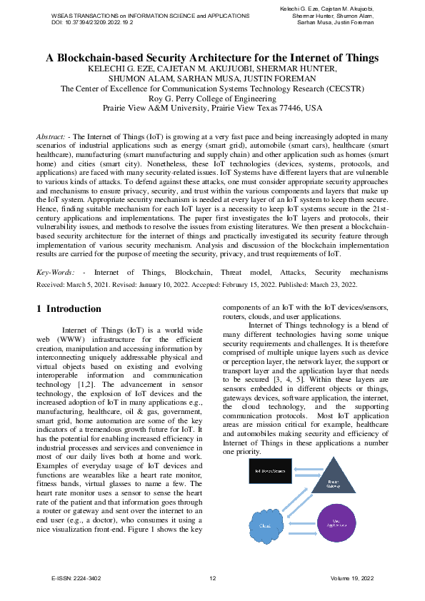 (PDF) A Blockchain-based Security Architecture for the Internet of Things