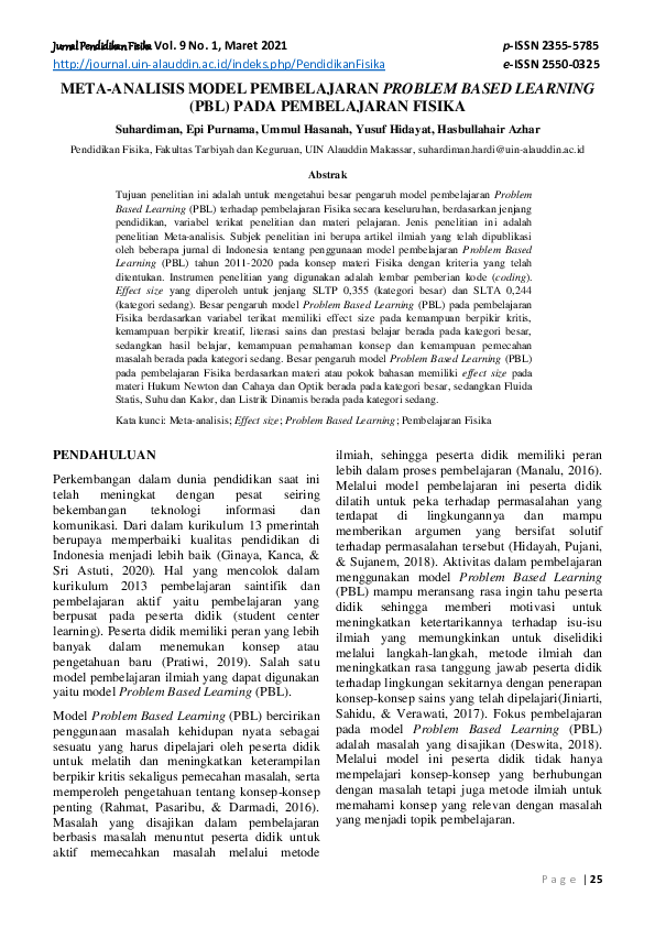 (PDF) Meta-Analisis Model Pembelajaran Problem Based Learning (PBL) Pada Pembelajaran Fisika