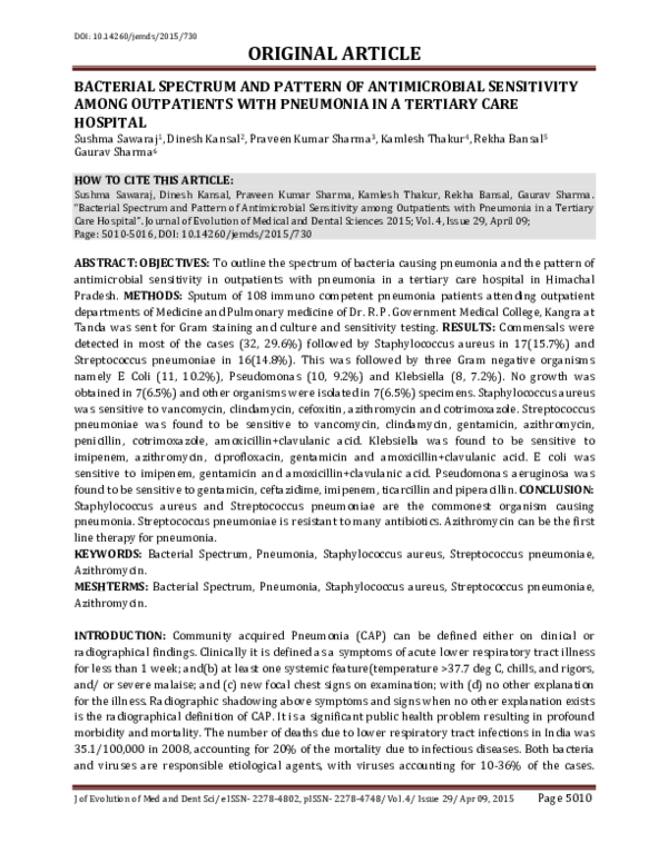 (PDF) Bacterial Spectrum and Pattern of Antimicrobial Sensitivity Among ...