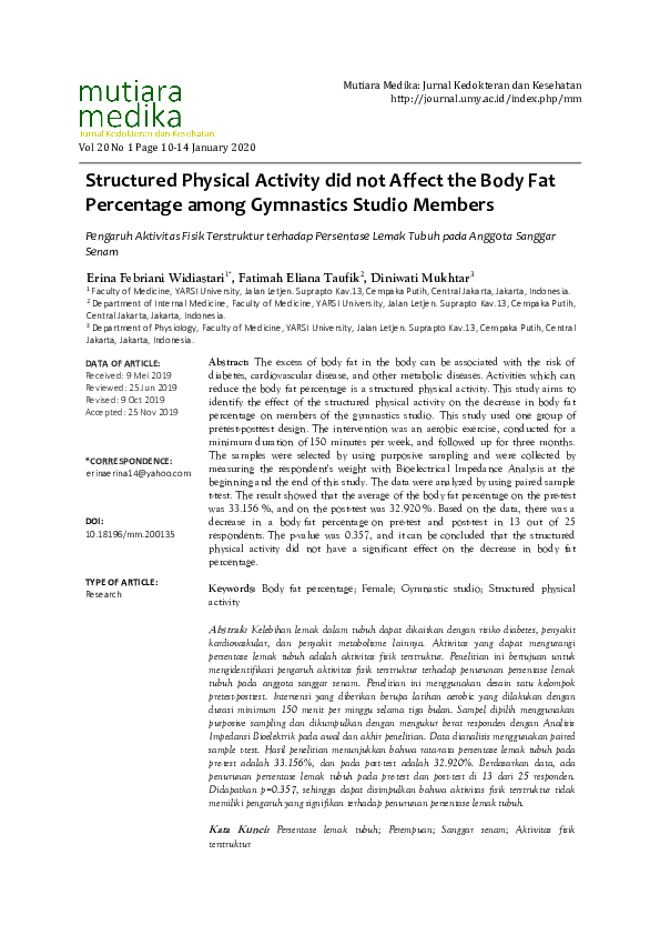 (PDF) The Effect of Structured Physical Activity on the Body Fat Percentage of the Member of ...