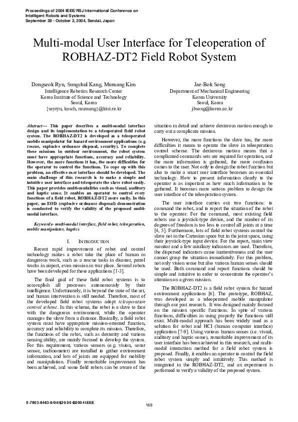 (PDF) Multi-modal user interface for teleoperation of ROBHAZ-DT2 field ...