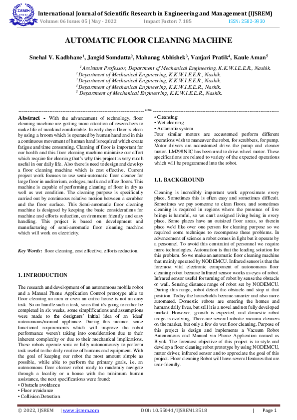 (PDF) Automatic Floor Cleaning Machine