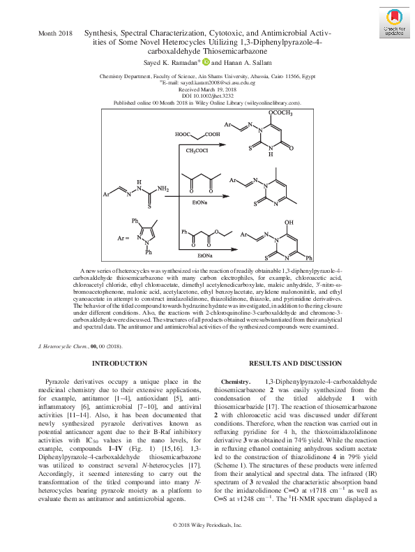 (PDF) Synthesis, Spectral Characterization, Cytotoxic, and Antimicrobial Activities of Some ...