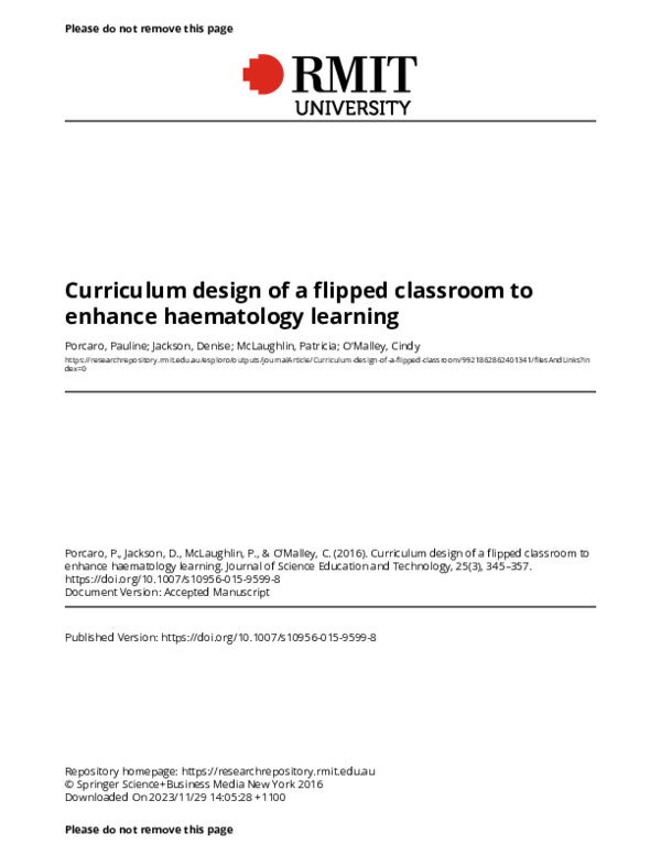 (PDF) Curriculum Design of a Flipped Classroom to Enhance Haematology ...