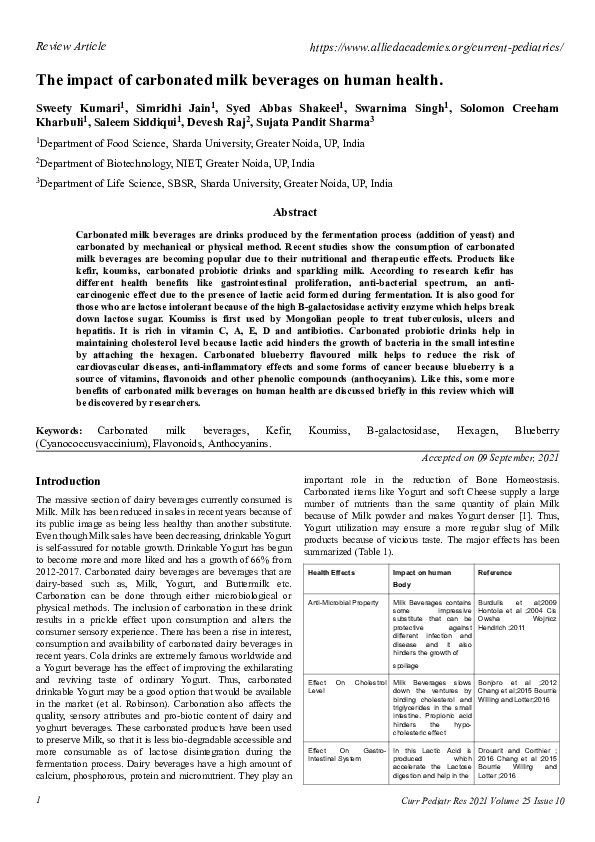 (PDF) The impact of carbonated milk beverages on human health