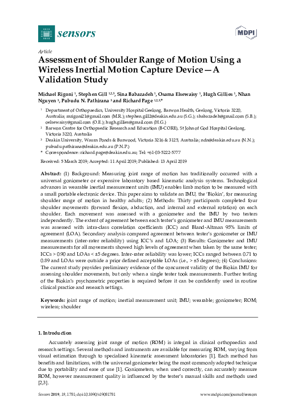 (PDF) Assessment of Shoulder Range of Motion Using a Wireless Inertial ...