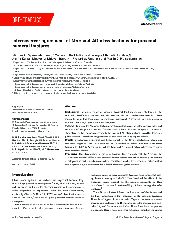 (PDF) Interobserver agreement of Neer and AO classifications for ...