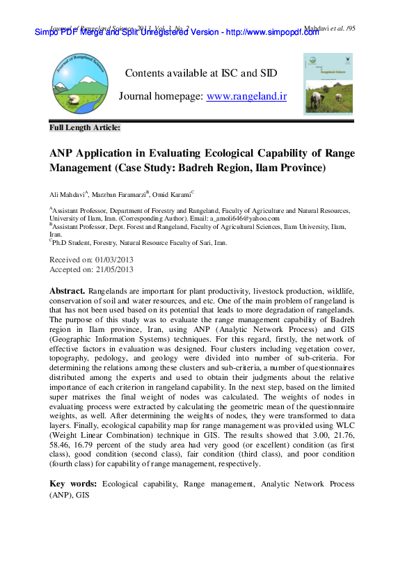 (PDF) ANP Application in Evaluating Ecological Capability of Range ...