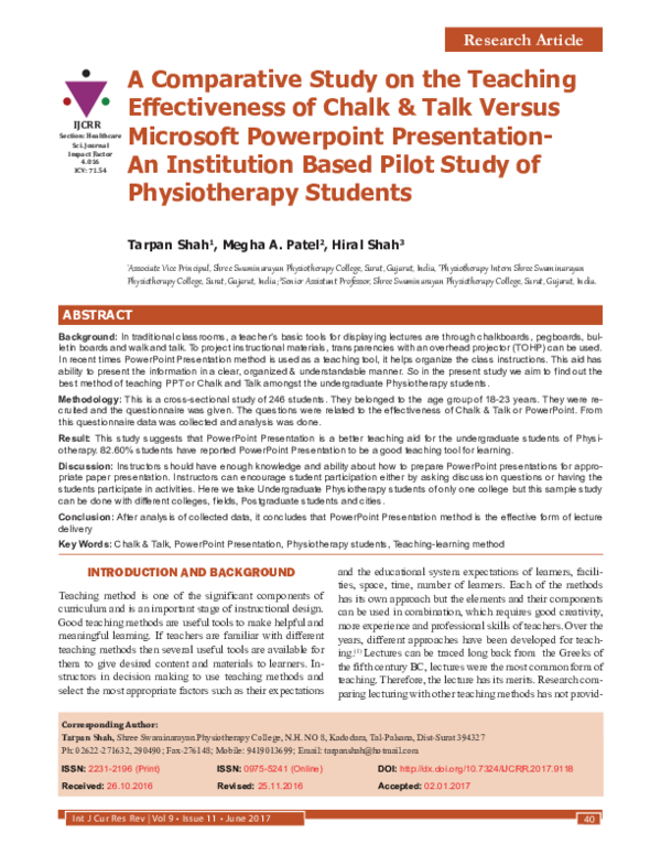 (PDF) A Comparative Study on the Teaching Effectiveness of Chalk ...
