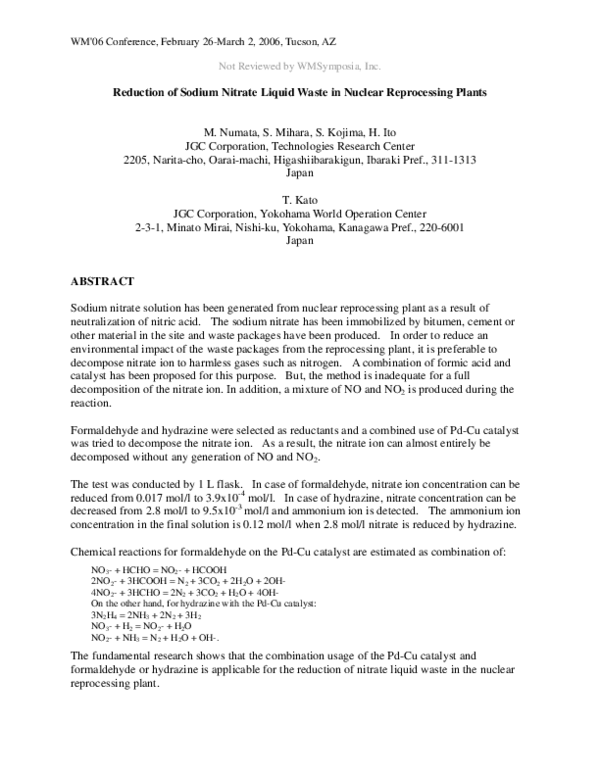 (PDF) Reduction of Sodium Nitrate Liquid Waste in Nuclear Reprocessing ...