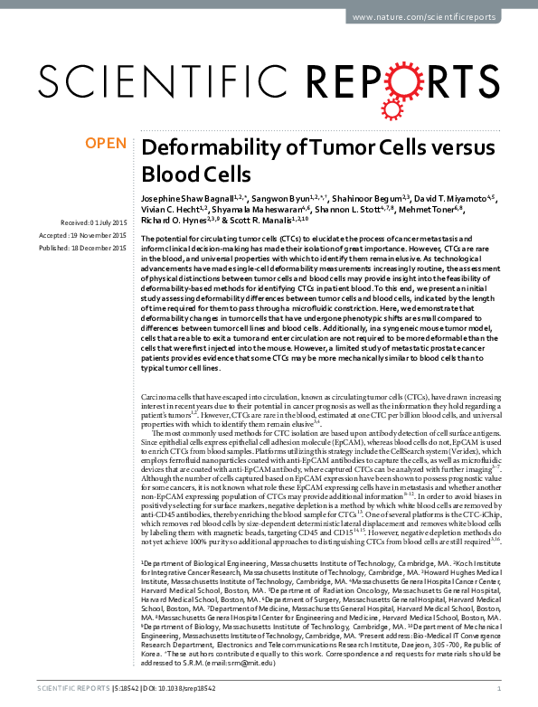 (PDF) Deformability of Tumor Cells versus Blood Cells