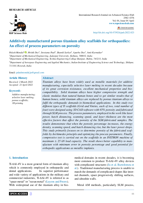 (PDF) Additively manufactured porous titanium alloy scaffolds for ...