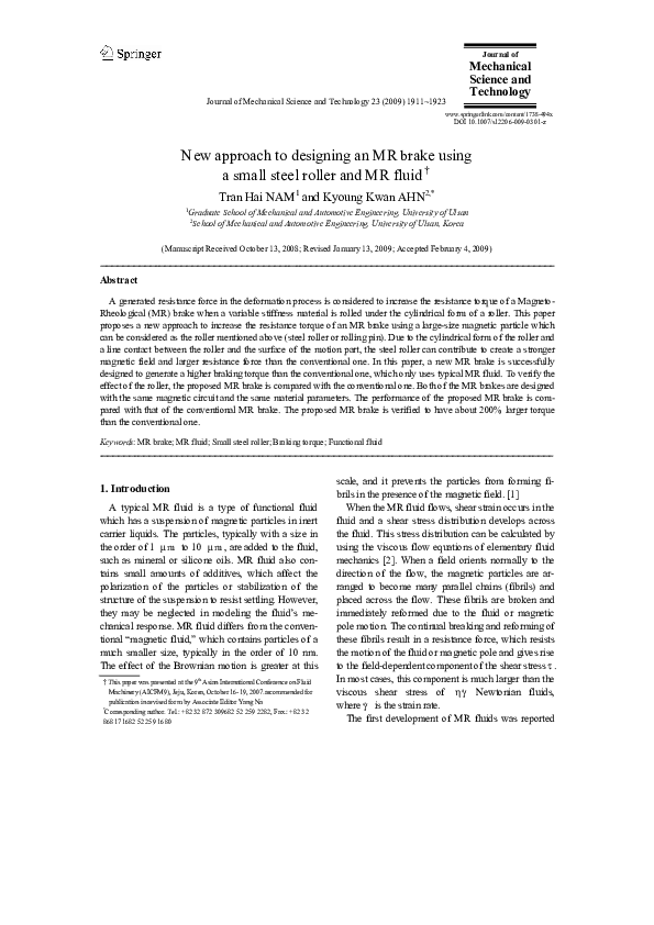 (PDF) New approach to designing an MR brake using a small steel roller ...