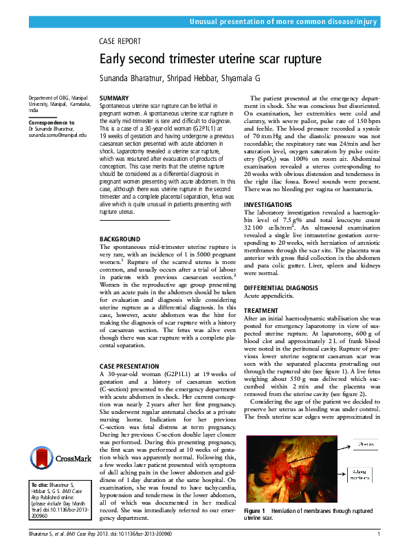 (PDF) Early second trimester uterine scar rupture | Shripad Hebbar ...