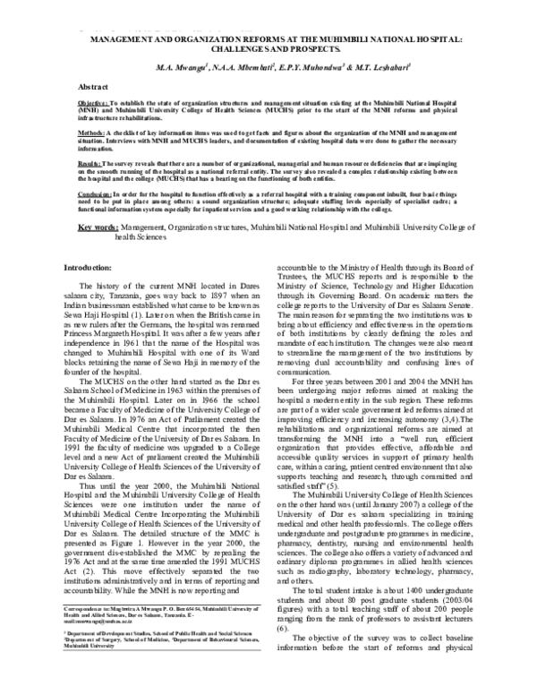 (PDF) Management and organization reforms at the Muhimbili National ...