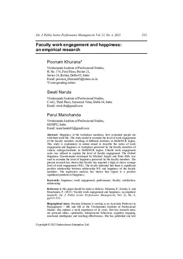 (PDF) Faculty work engagement and happiness: an empirical research