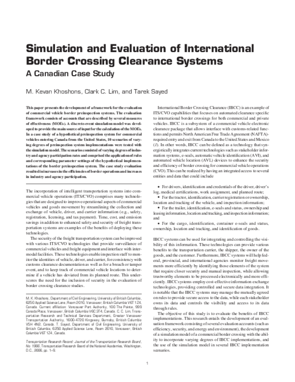 (PDF) Simulation and Evaluation of International Border Crossing ...