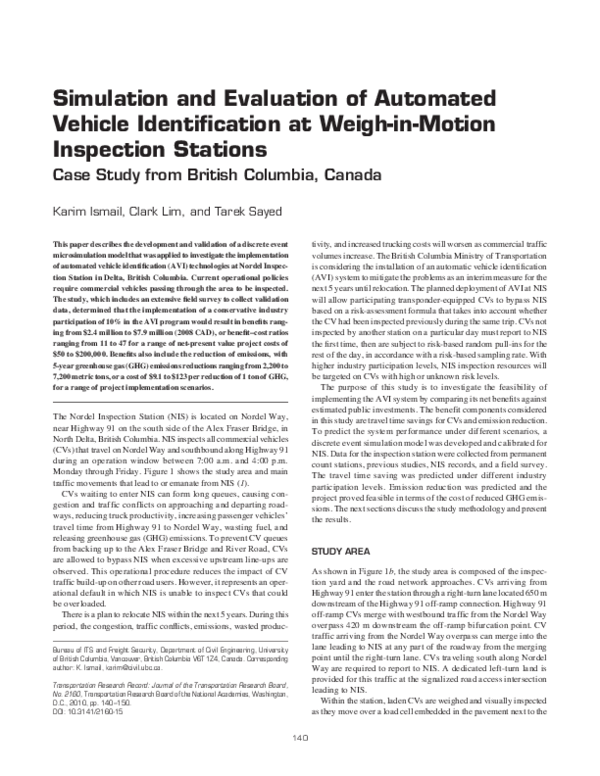 (PDF) Simulation and Evaluation of Automated Vehicle Identification at Weigh-in-Motion ...