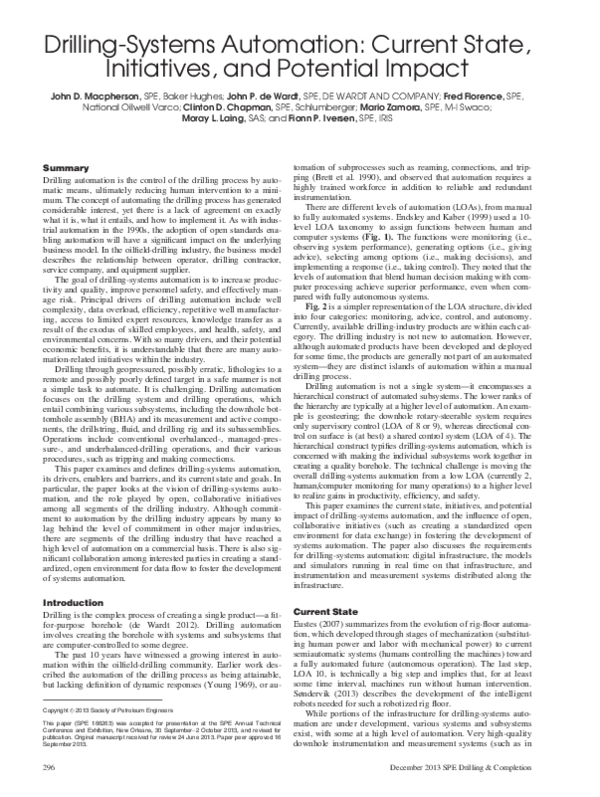 (PDF) Drilling-Systems Automation: Current State, Initiatives, and Potential Impact