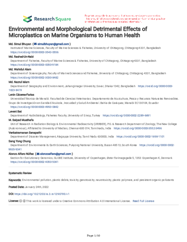 (PDF) Environmental and Morphological Detrimental Effects of Microplastics on Marine Organisms ...