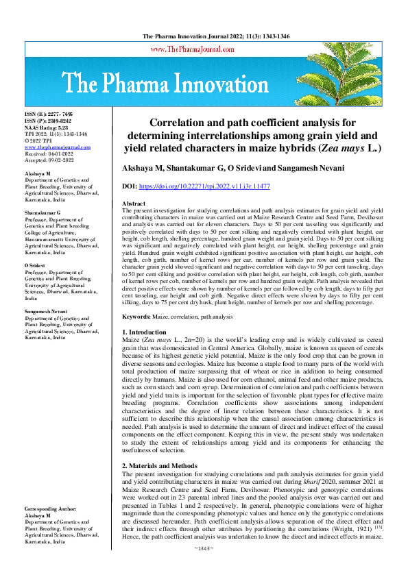 Pdf Correlation And Path Coefficient Analysis For Determining Interrelationships Among Grain