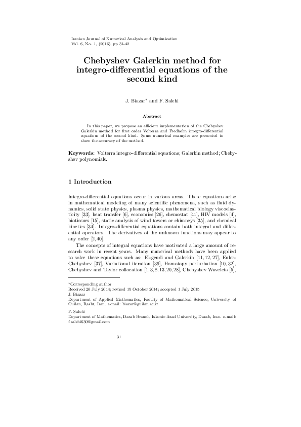 (PDF) Chebyshev Galerkin method for integro-differential equations of the second kind