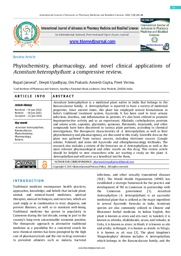 (PDF) Aconitum heterophyllum: Phytochemistry and Uses