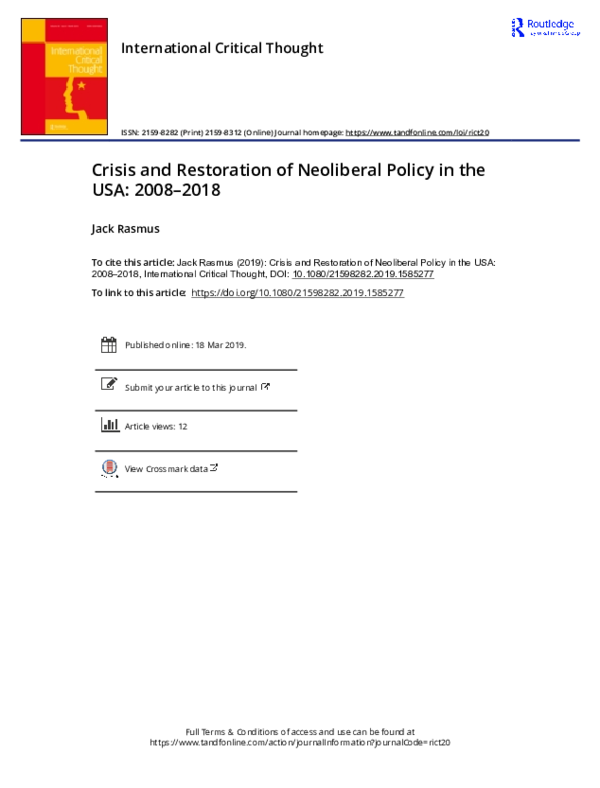 (PDF) Crisis and Restoration of Neoliberal Policy in the USA: 2008–2018
