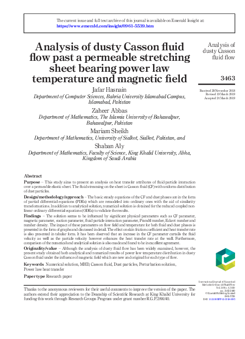 (PDF) Analysis of dusty Casson fluid flow past a permeable stretching sheet bearing power law ...