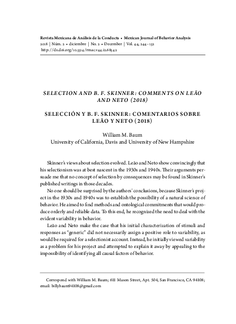 (PDF) Selection and B. F. Skinner: Comments on “Successive ...