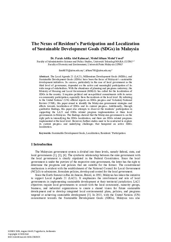 (PDF) The Nexus of Resident’s Participation and Localization of ...