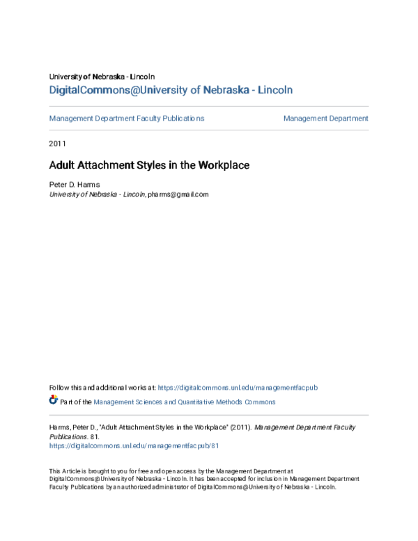 (PDF) Adult attachment styles in the workplace