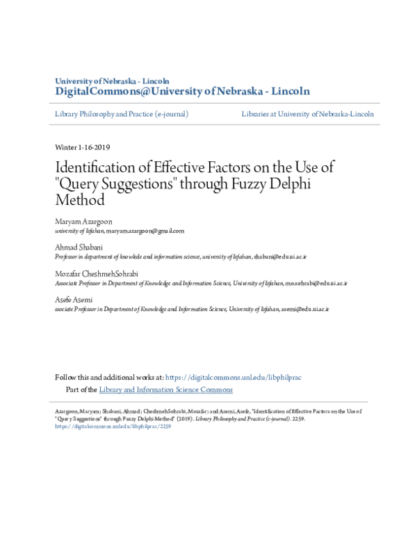 (PDF) Identification of Effective Factors on the Use of "Query Suggestions" through Fuzzy Delphi ...