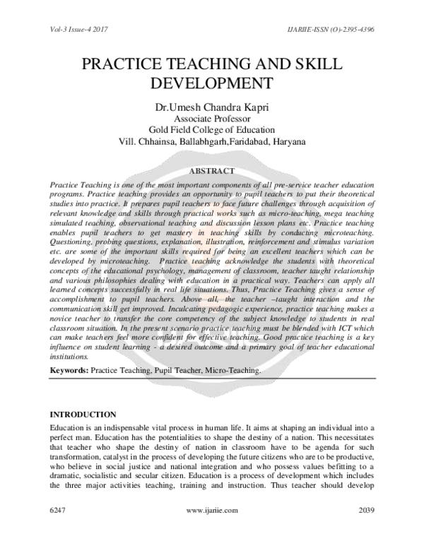 (PDF) Practice Teaching and Skill Development