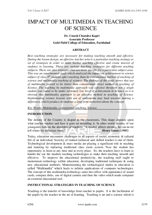 (PDF) Impact of Multimedia in Teaching of Science
