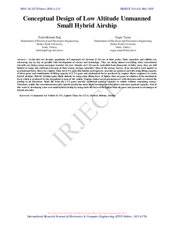 (PDF) Conceptual Design of Low Altitude Unmanned Small Hybrid Airship
