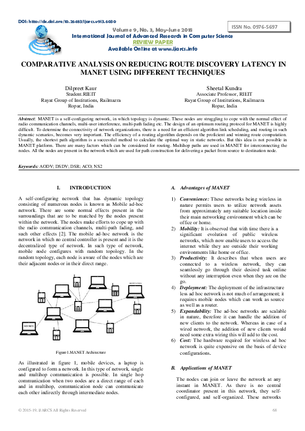 (PDF) Comparative Analysis on Reducing Route Discovery Latency in Manet Using Different Techniques