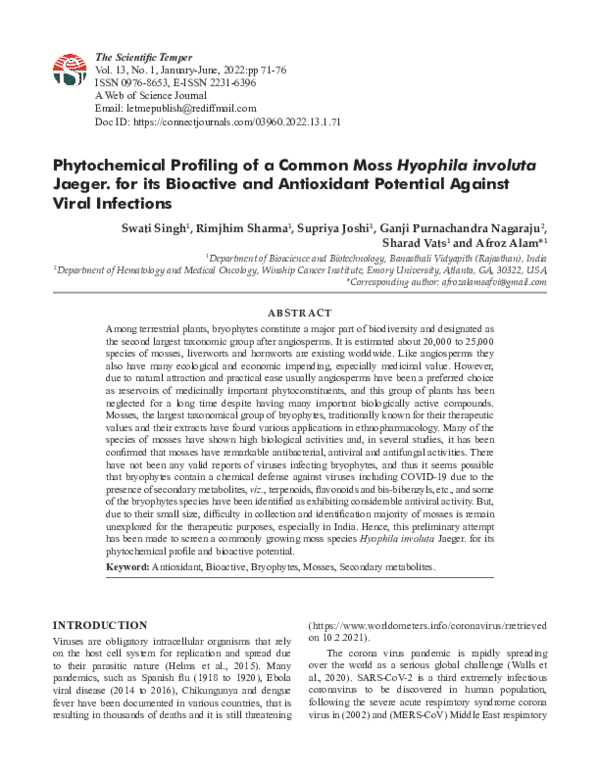 (PDF) Phytochemical Profiling of a Common Moss Hyophila involuta Jaeger ...