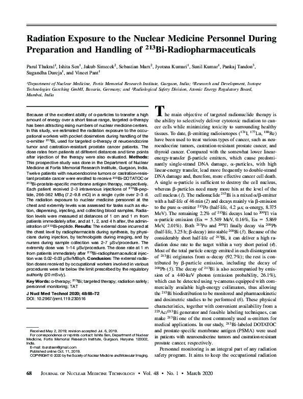 (PDF) Radiation Exposure to the Nuclear Medicine Personnel During ...