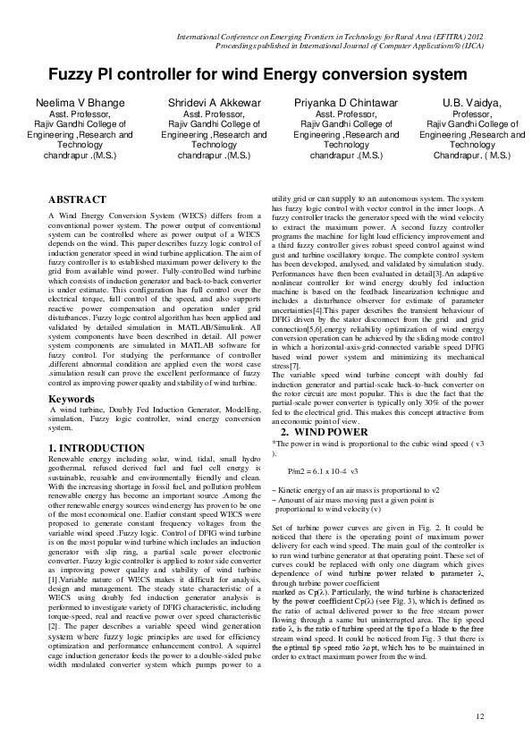 (PDF) Fuzzy PI controller for wind Energy conversion system