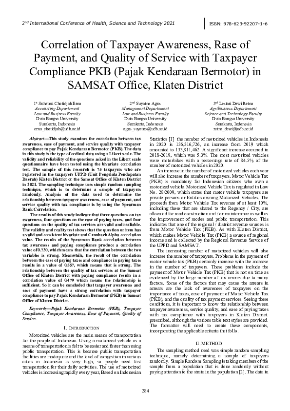 (PDF) Correlation of Taxpayer Awareness, Rase of Payment, and Quality ...