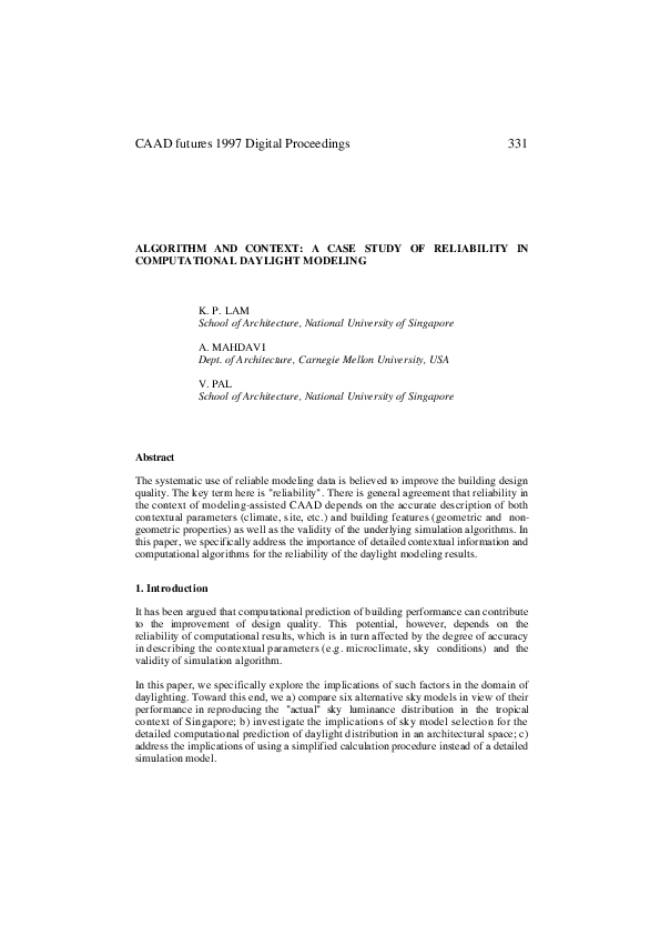 (PDF) Algorithm and Context: A Case Study of Reliability in Computational Daylight Modeling ...