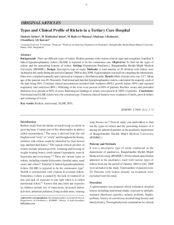 (PDF) Types and Clinical Profile of Rickets in a Tertiary Care Hospital