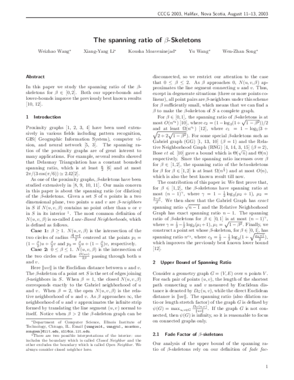 (PDF) The spanning ratios of beta-Skeleton