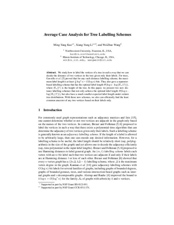 (PDF) Average case analysis for tree labelling schemes