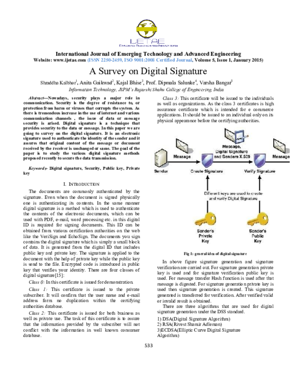 (PDF) A Survey on Digital Signature