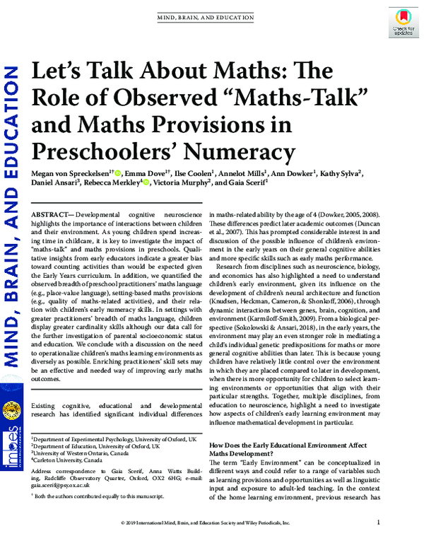 (PDF) Let's Talk About Maths: The Role of Observed “Maths‐Talk” and ...