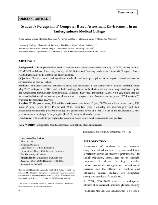 (PDF) Student’s Perception of Computer Based Assessment Environment in ...